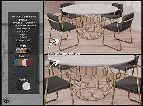 Second Life Marketplace - .:YN:. Chair & Table Vik Fullset